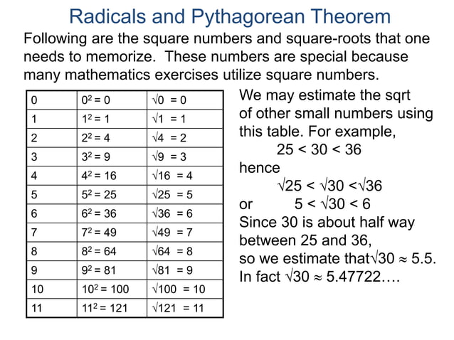 4 1 radicals and pythagorean theorem-x | PPT