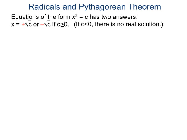 4 1 radicals and pythagorean theorem-x | PPT