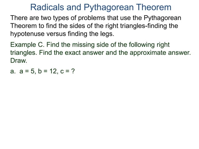 4 1 radicals and pythagorean theorem-x | PPT