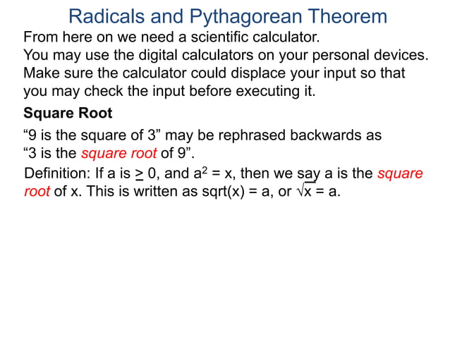 4 1 radicals and pythagorean theorem-x | PPT