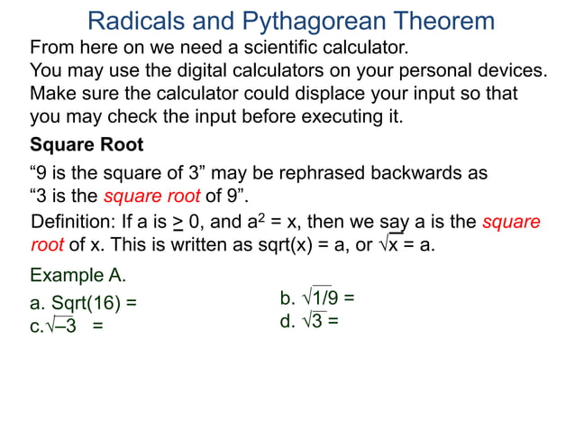 4 1 radicals and pythagorean theorem-x | PPT