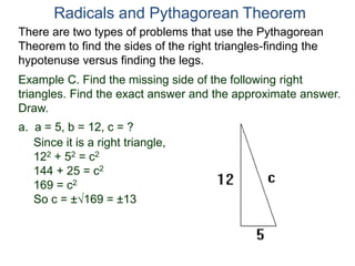 Pythagorean Theorem Problems With Radicals
