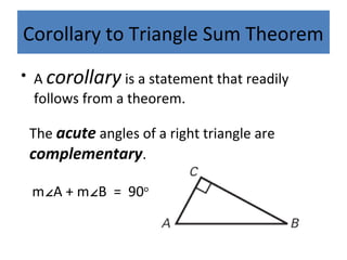 Corollary To The Triangle Sum Theorem