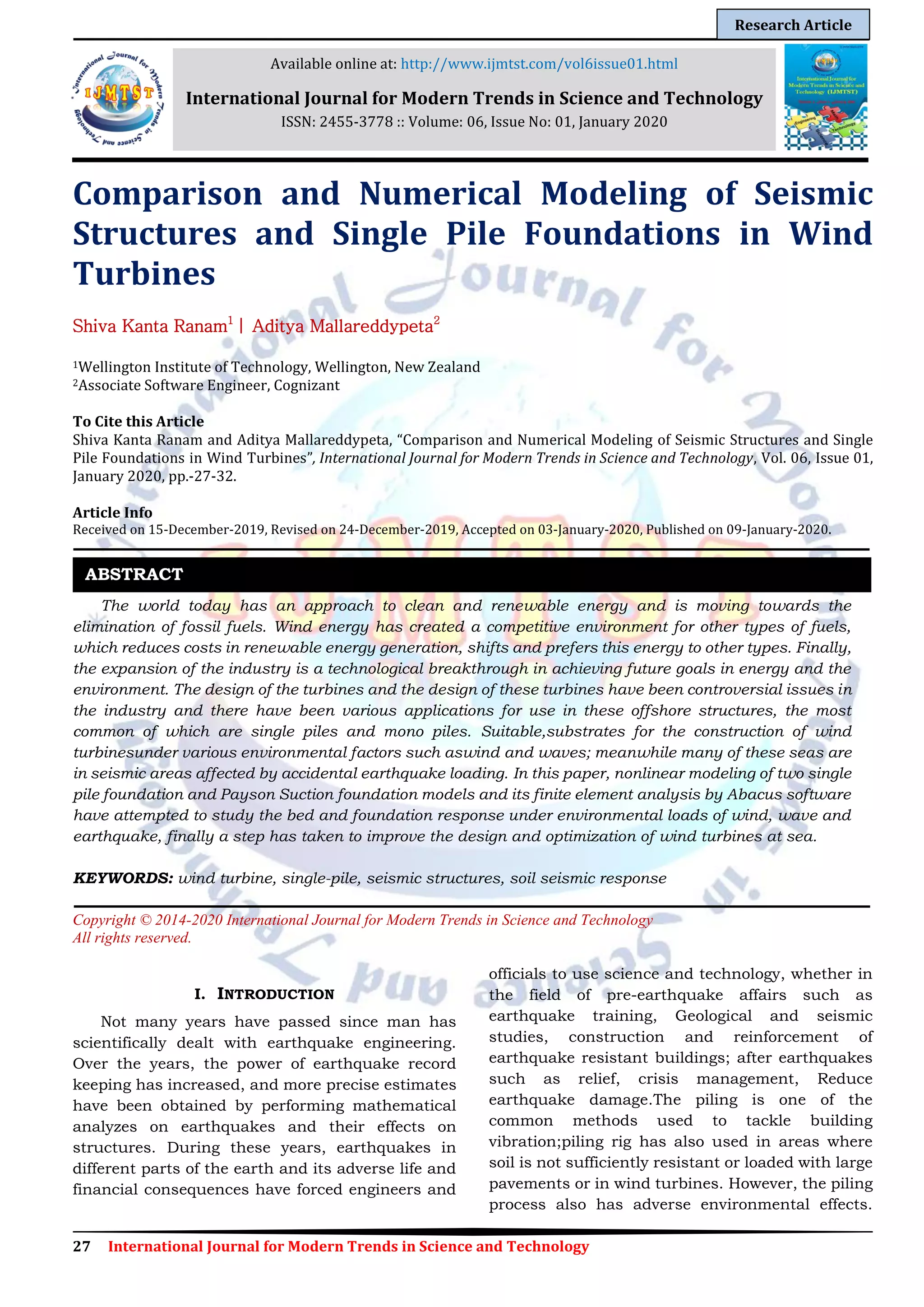 Comparison And Numerical Modeling Of Seismic Structures And Single Pile Foundations In Wind