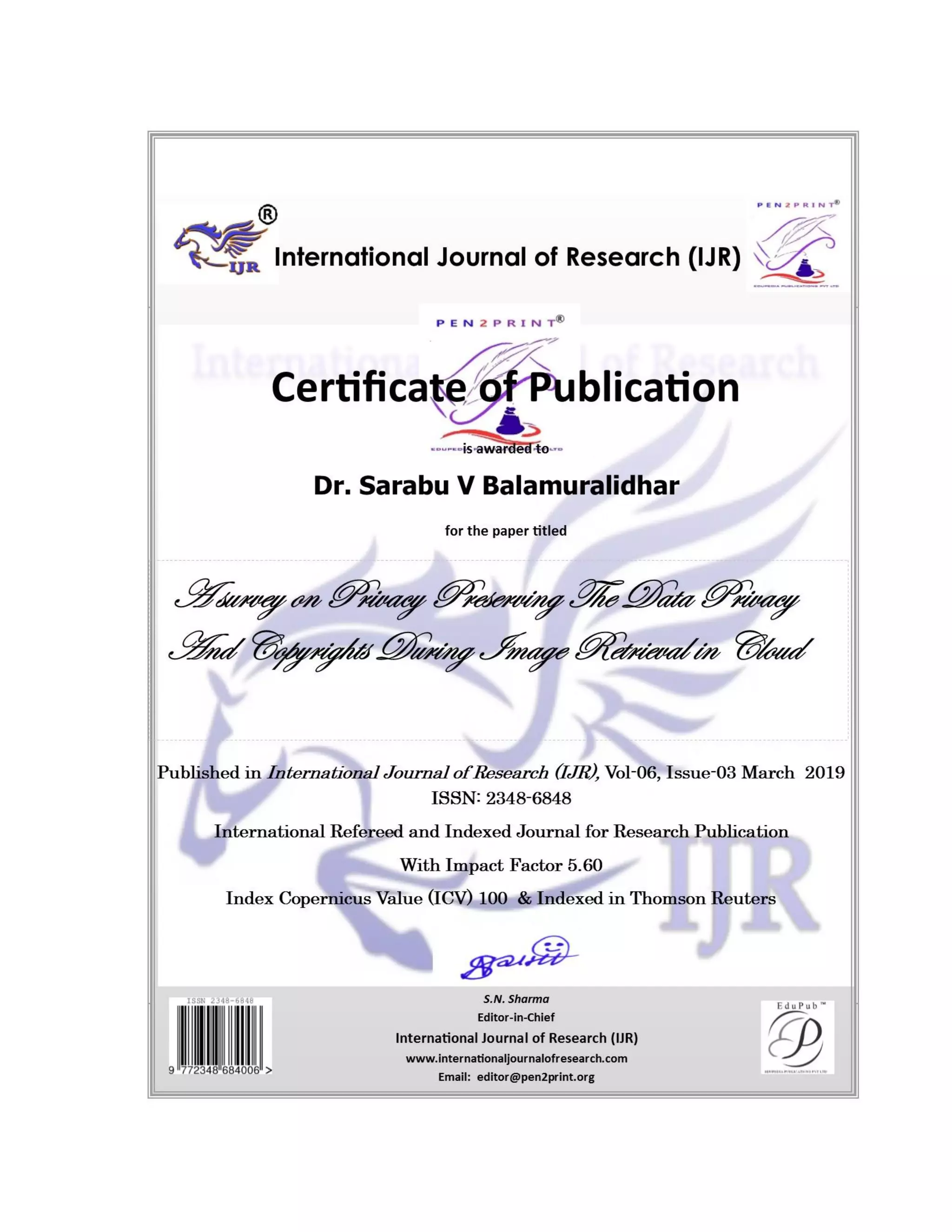 ijr journal certificate | PDF