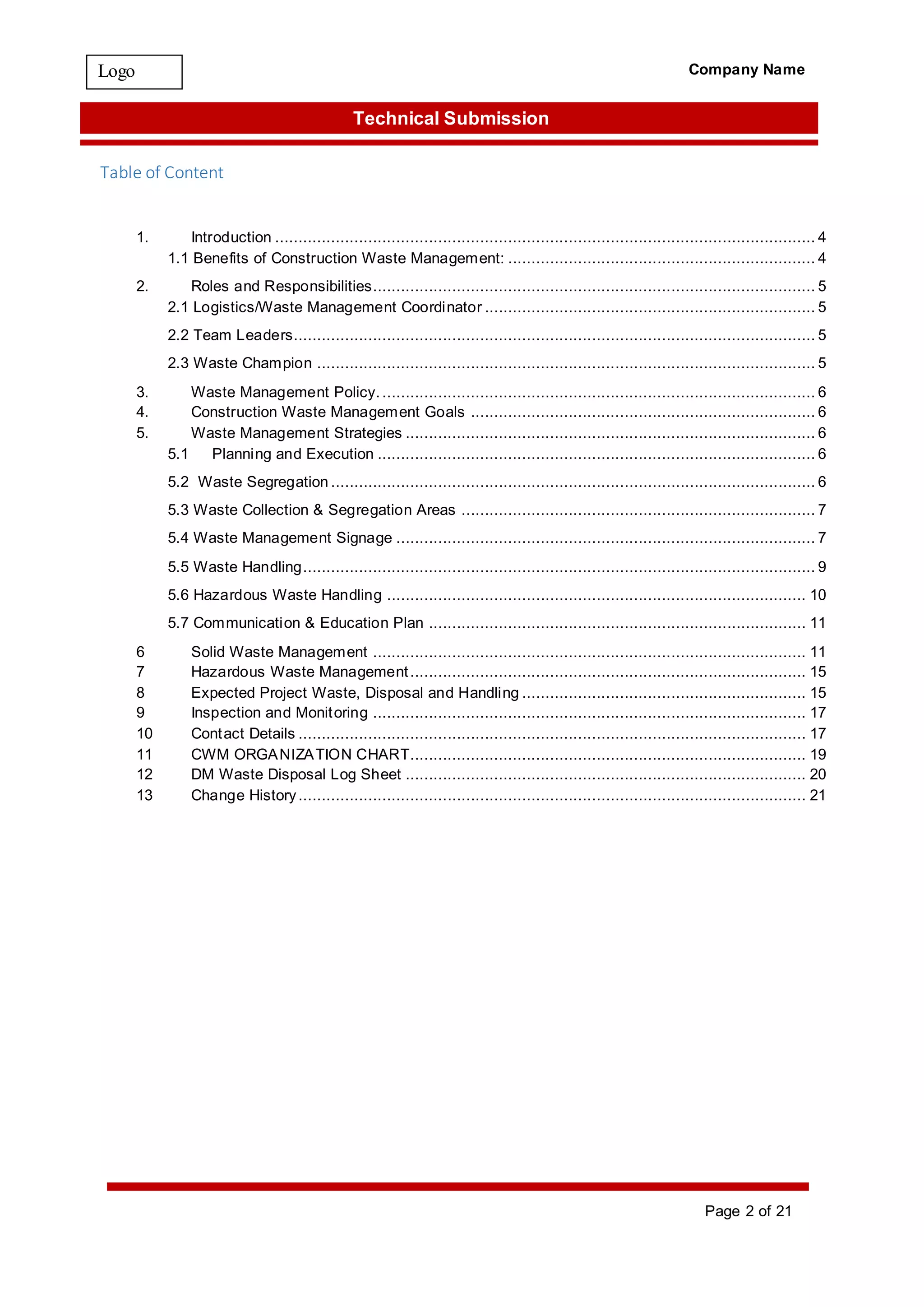 HSE construction waste management plan | DOCX