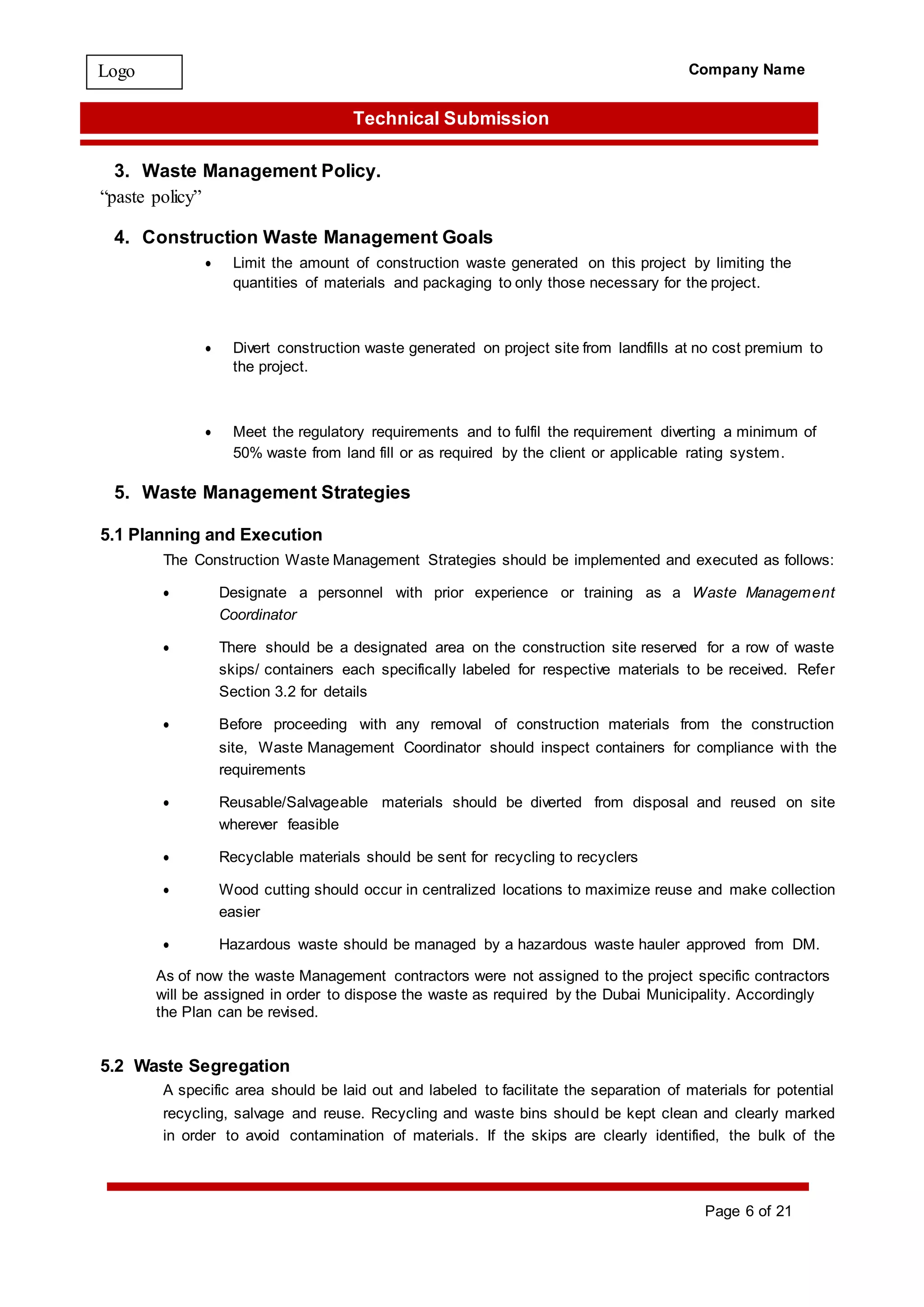 HSE construction waste management plan | DOCX