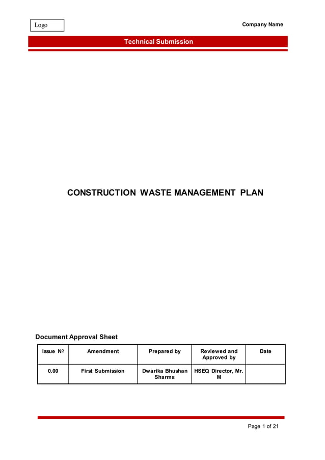 HSE construction waste management plan | DOCX