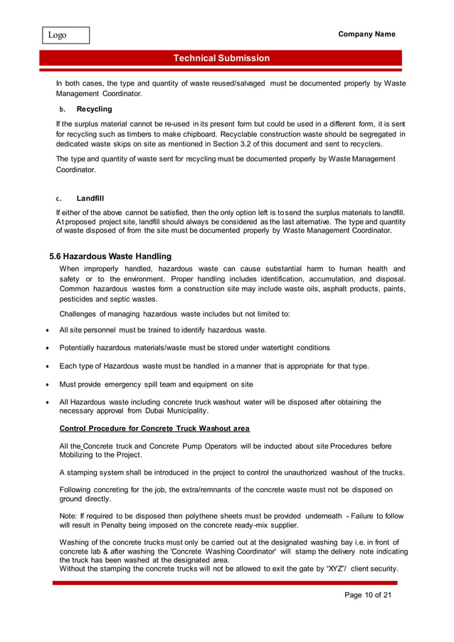 HSE construction waste management plan | DOCX