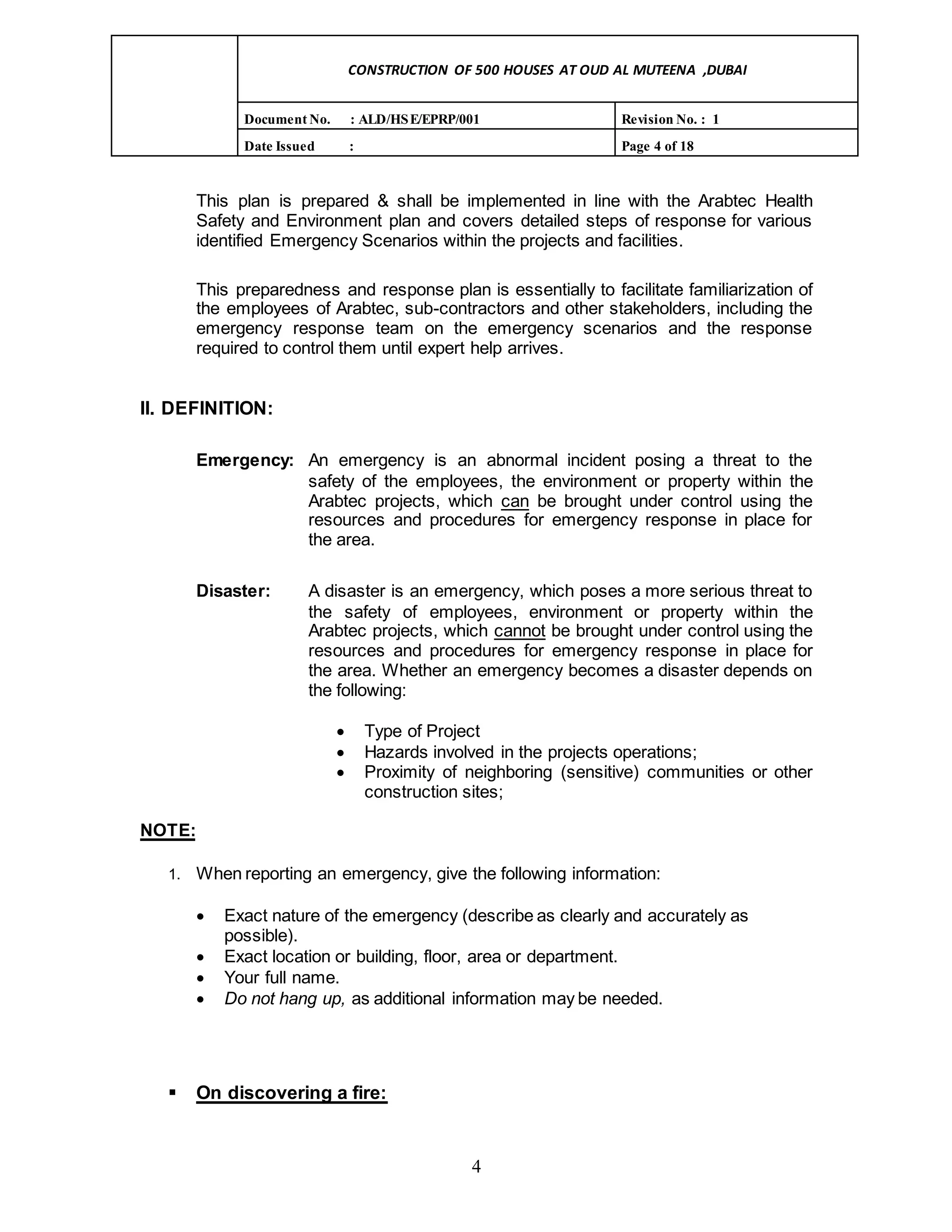 HSE Emergency preparedness plan 500 villas rev 1 | DOC