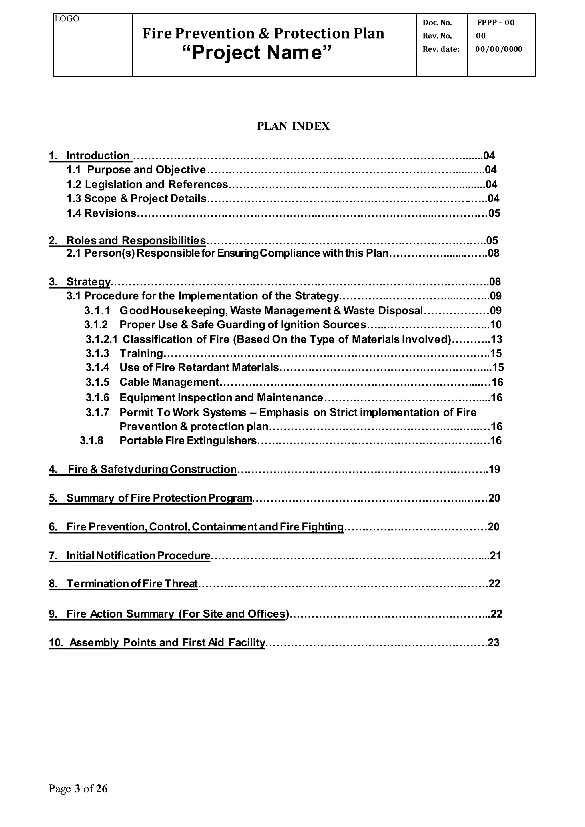 HSE Fire Prevention & Protection Plan | DOCX