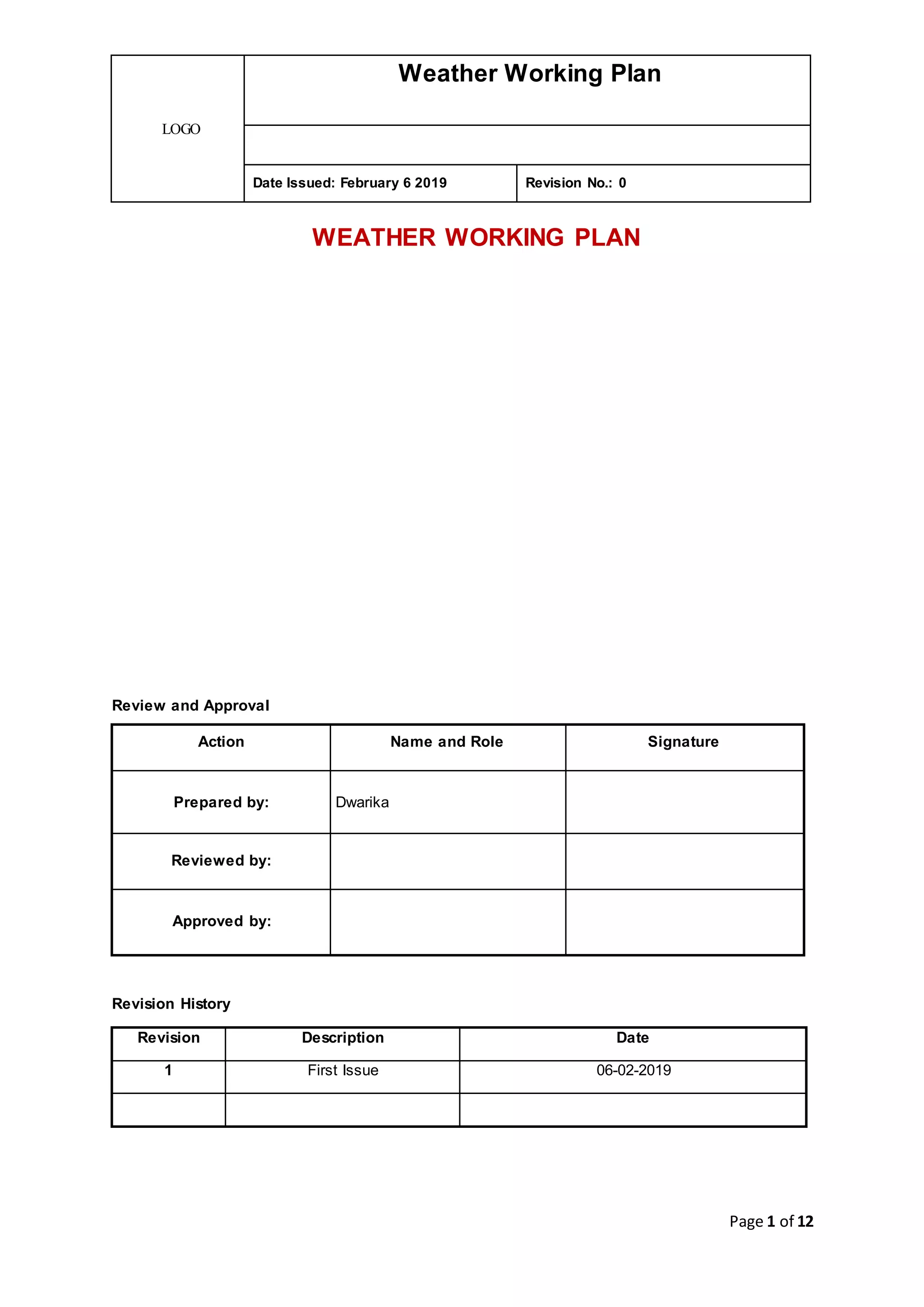 HSE Weather working plan | DOCX