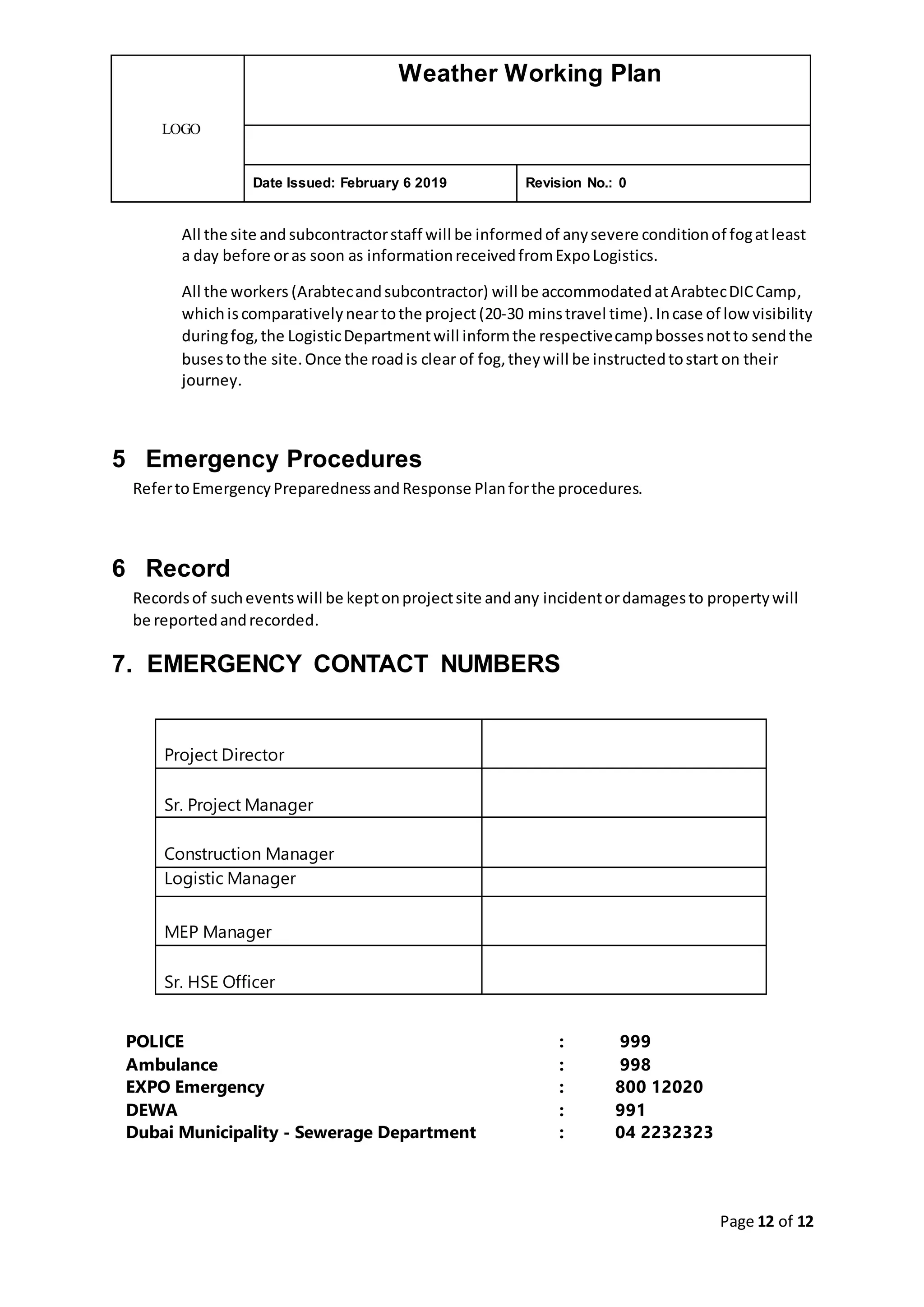 HSE Weather working plan | DOCX