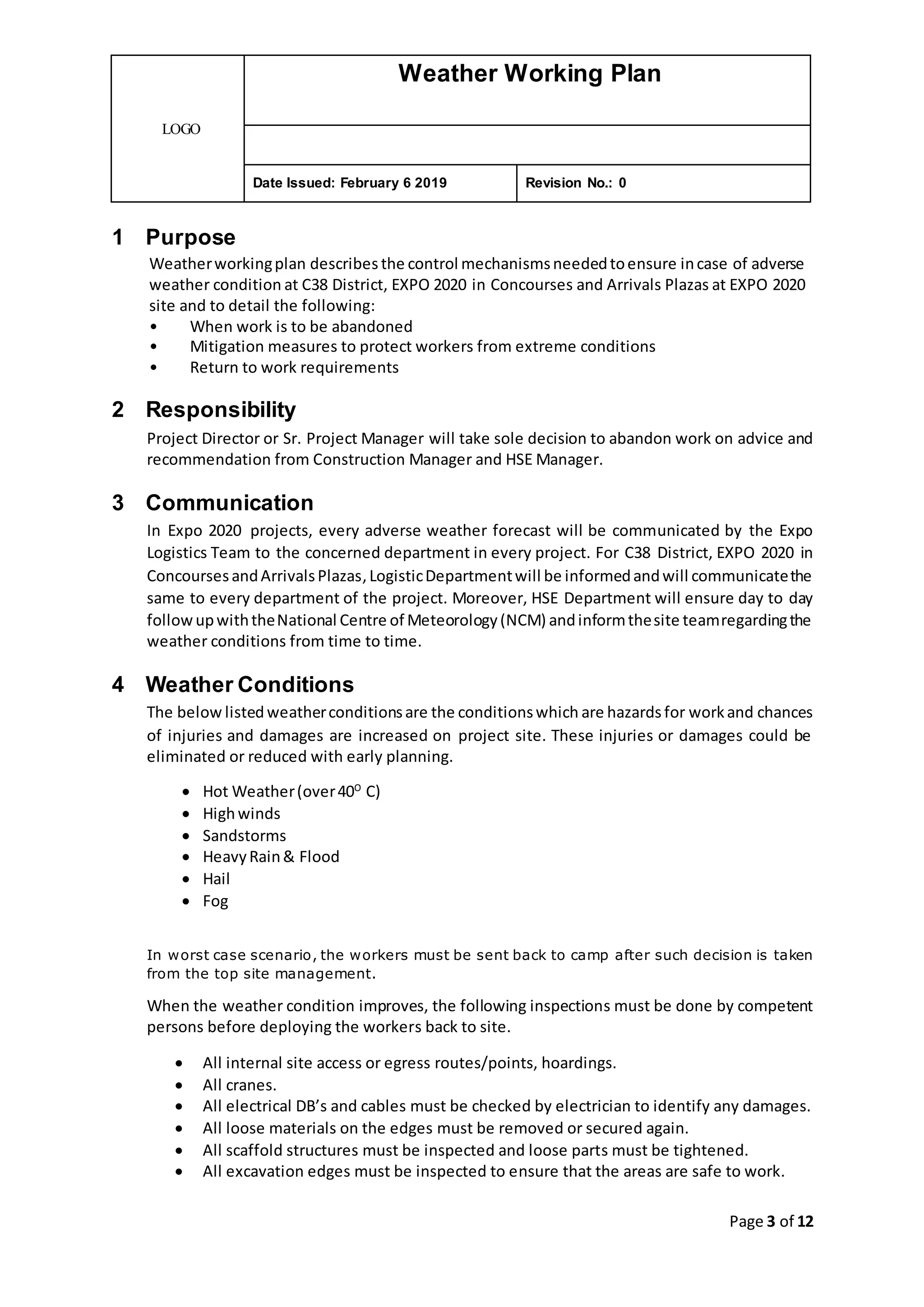 HSE Weather working plan | DOCX