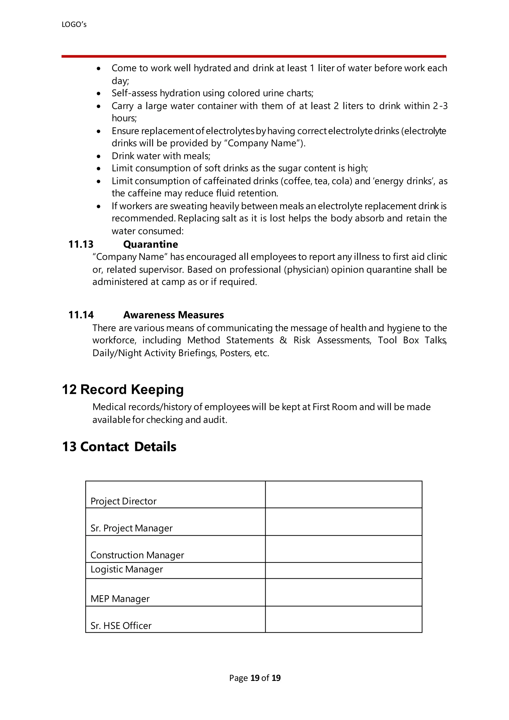 Occupational health plan | DOCX