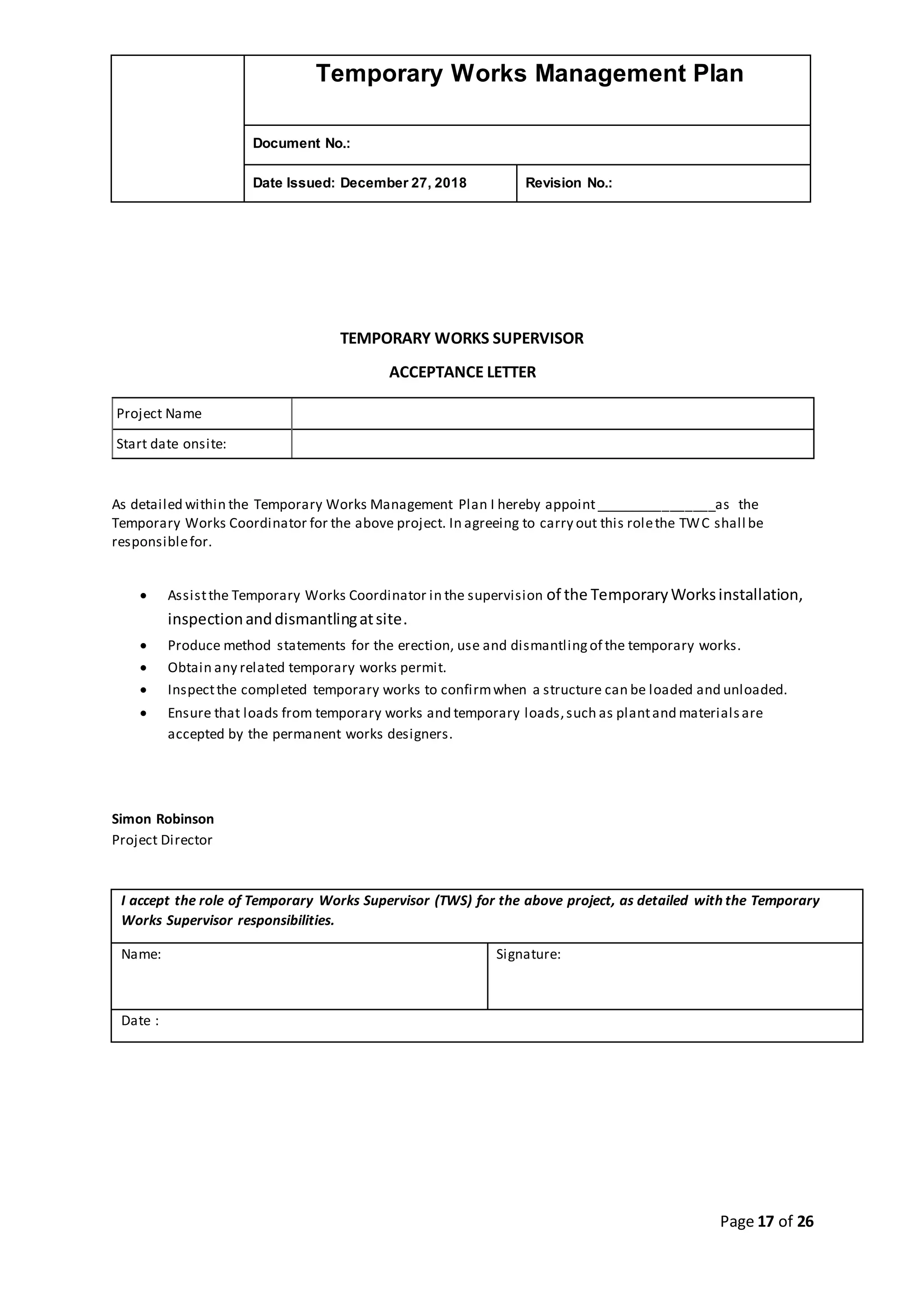 HSE Temporary works management plan | DOCX