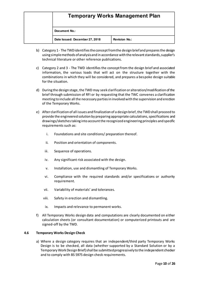 HSE Temporary works management plan | DOCX | Civil Engineering Industry ...