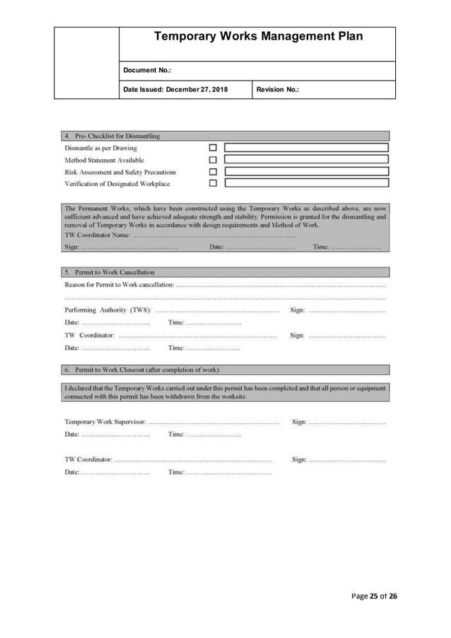 HSE Temporary works management plan | DOCX | Civil Engineering Industry ...