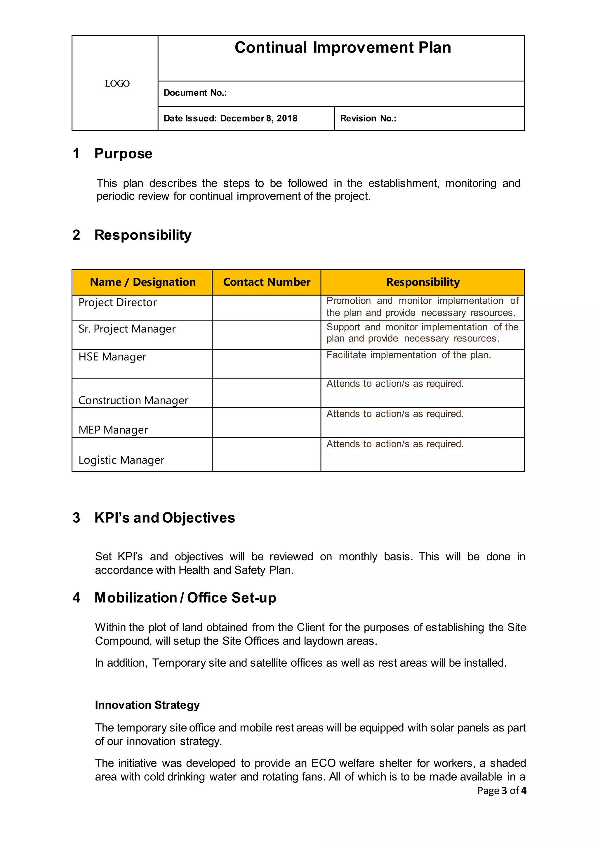 continual improvement plan | DOCX