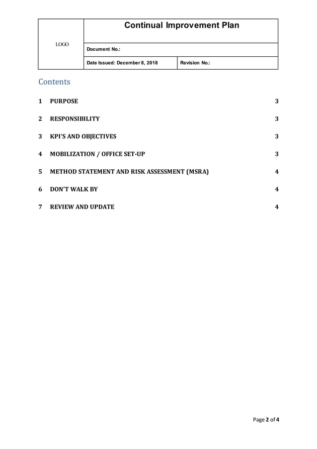 continual improvement plan | PDF