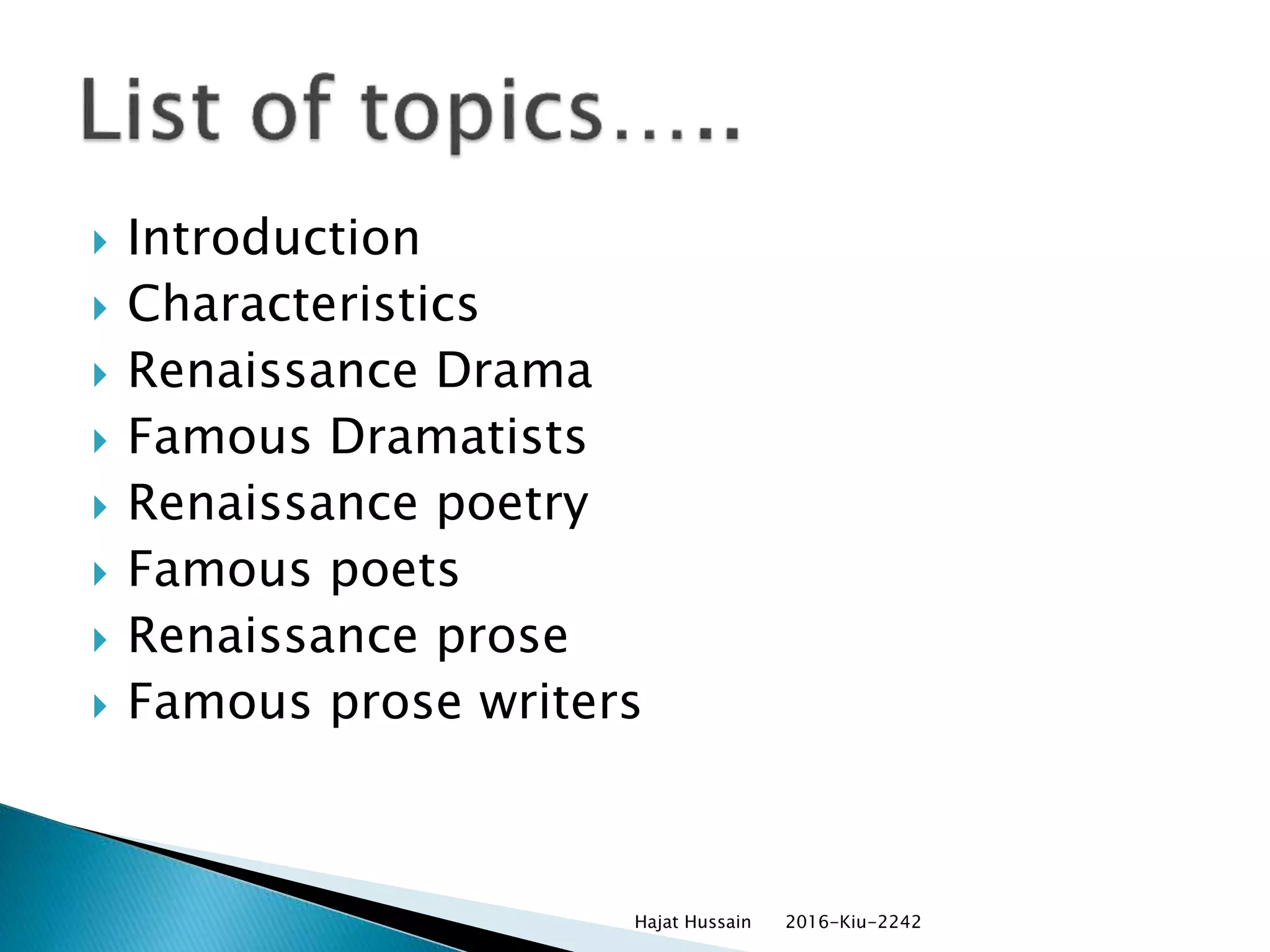 Renaissance Period 1500-1600 /English Literature History | PPTX