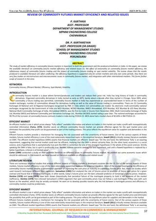 REVIEW OF COMMODITY FUTURES MARKET EFFICIENCY AND RELATED ISSUES | PDF