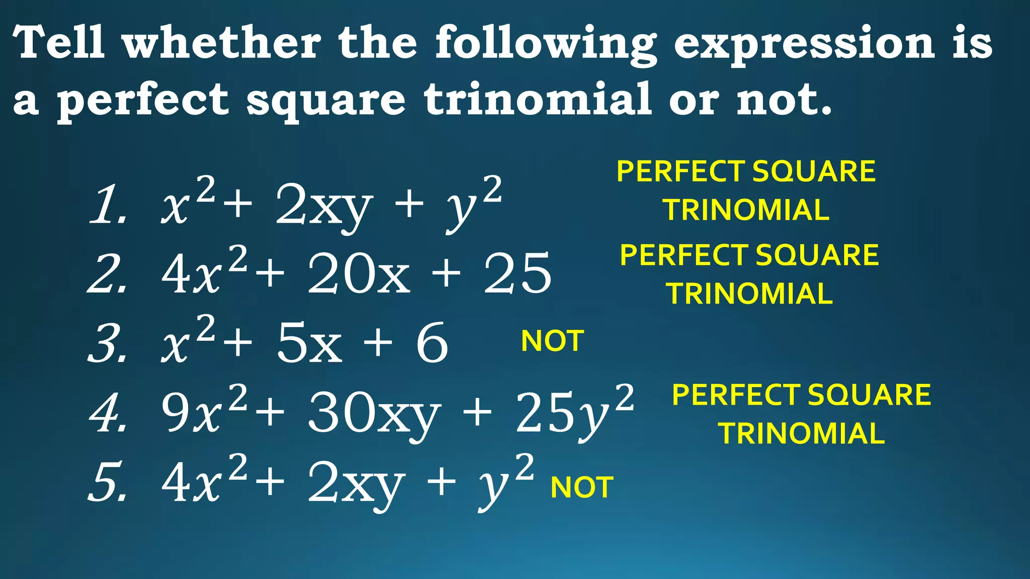 Factoring Perfect Square Trinomials | PPT Factoring Perfect Square Trinomials | PPT