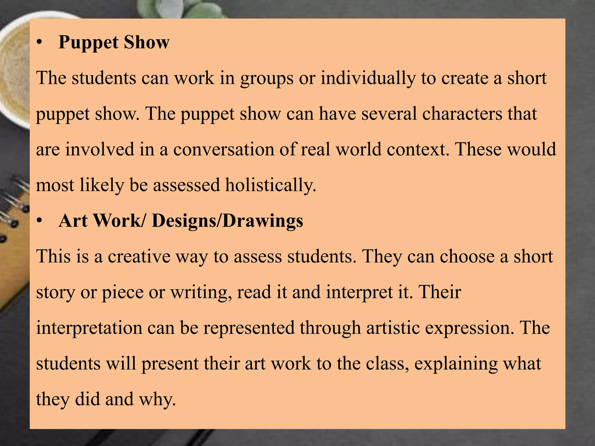 ASSESSMENT: DISCRETE POINT TEST, INTEGRATIVE TESTING, PERFORMANCE-BASED ...