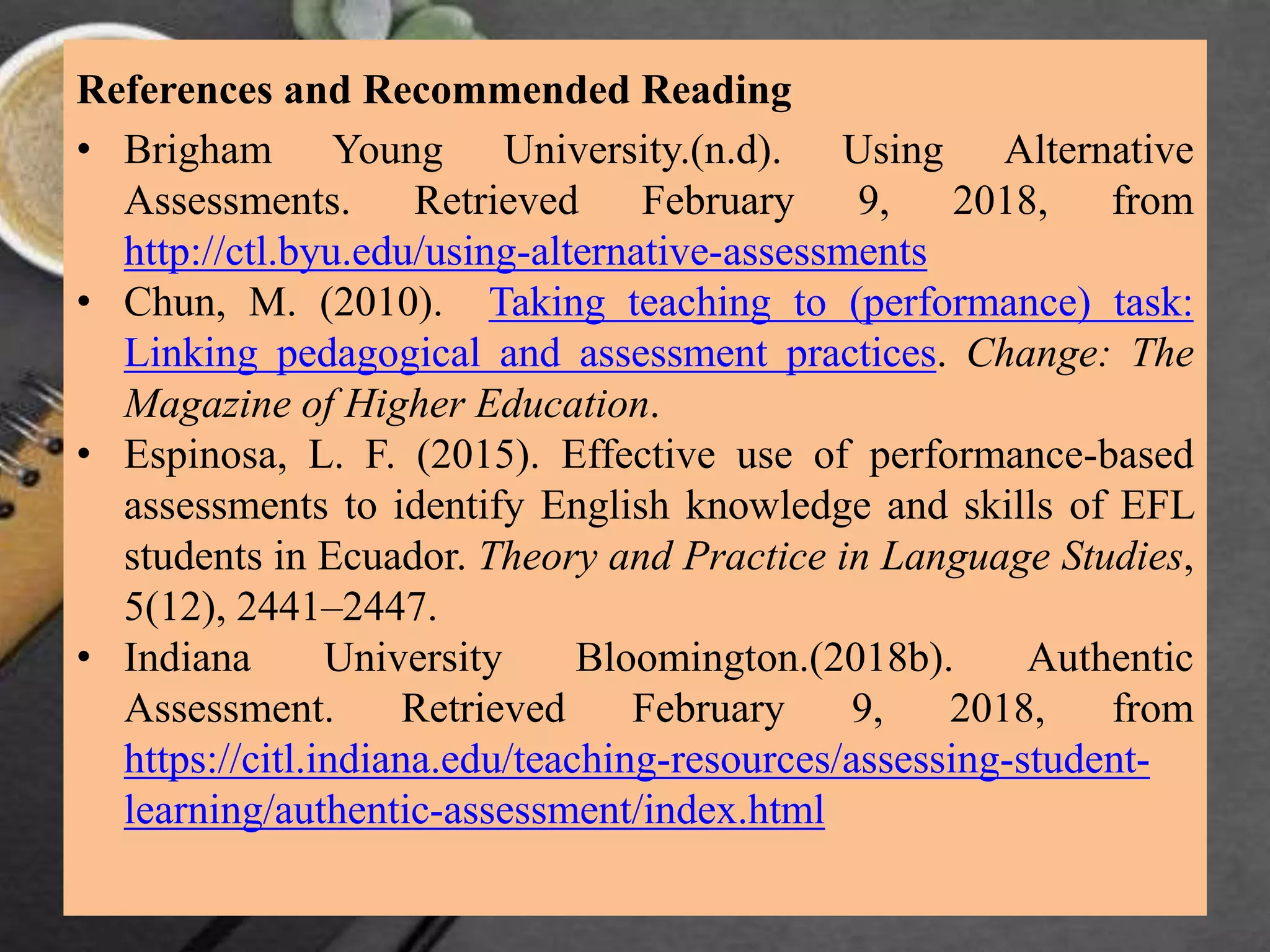 ASSESSMENT: DISCRETE POINT TEST, INTEGRATIVE TESTING, PERFORMANCE-BASED ...