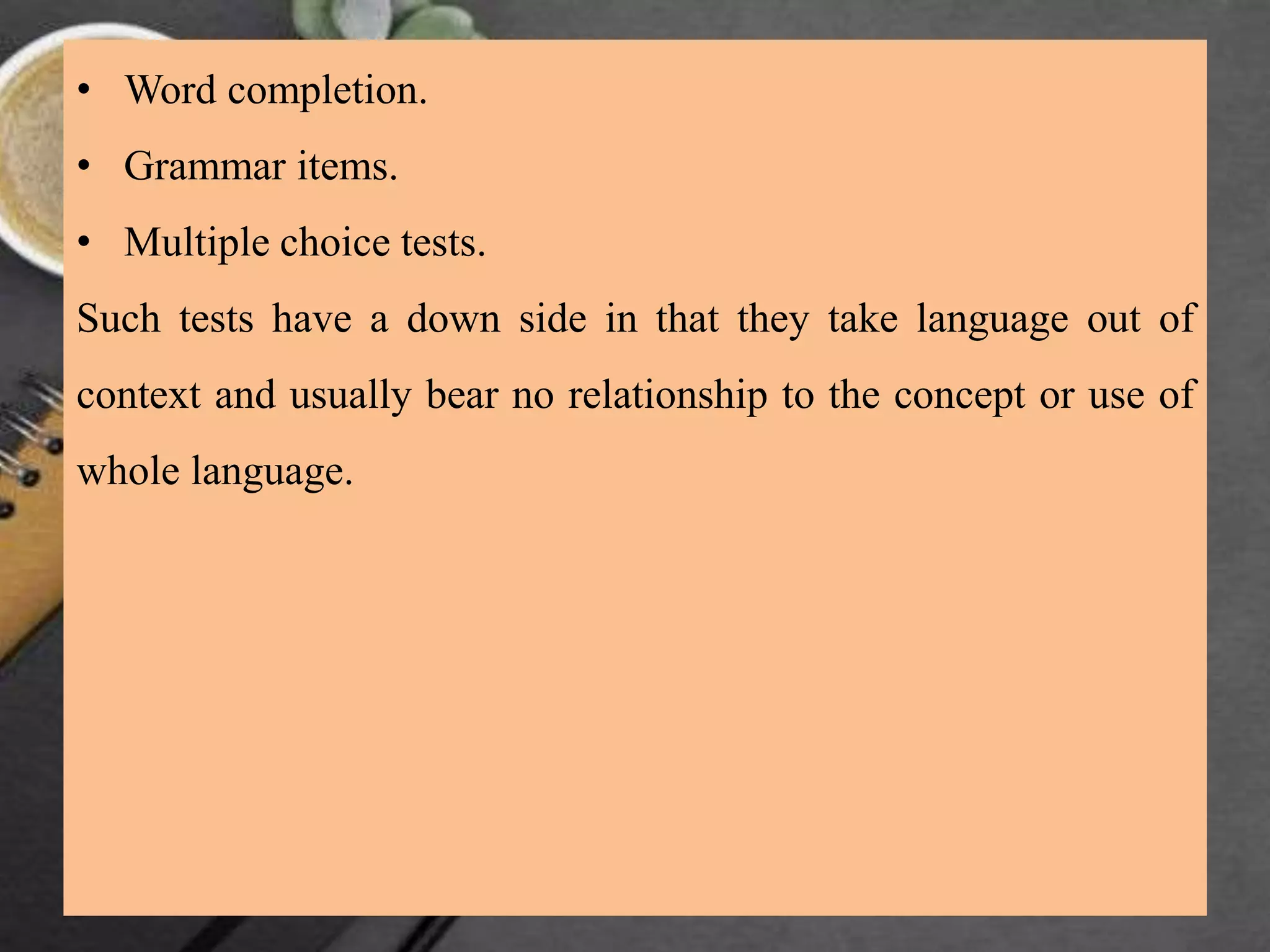 ASSESSMENT: DISCRETE POINT TEST, INTEGRATIVE TESTING, PERFORMANCE-BASED ...