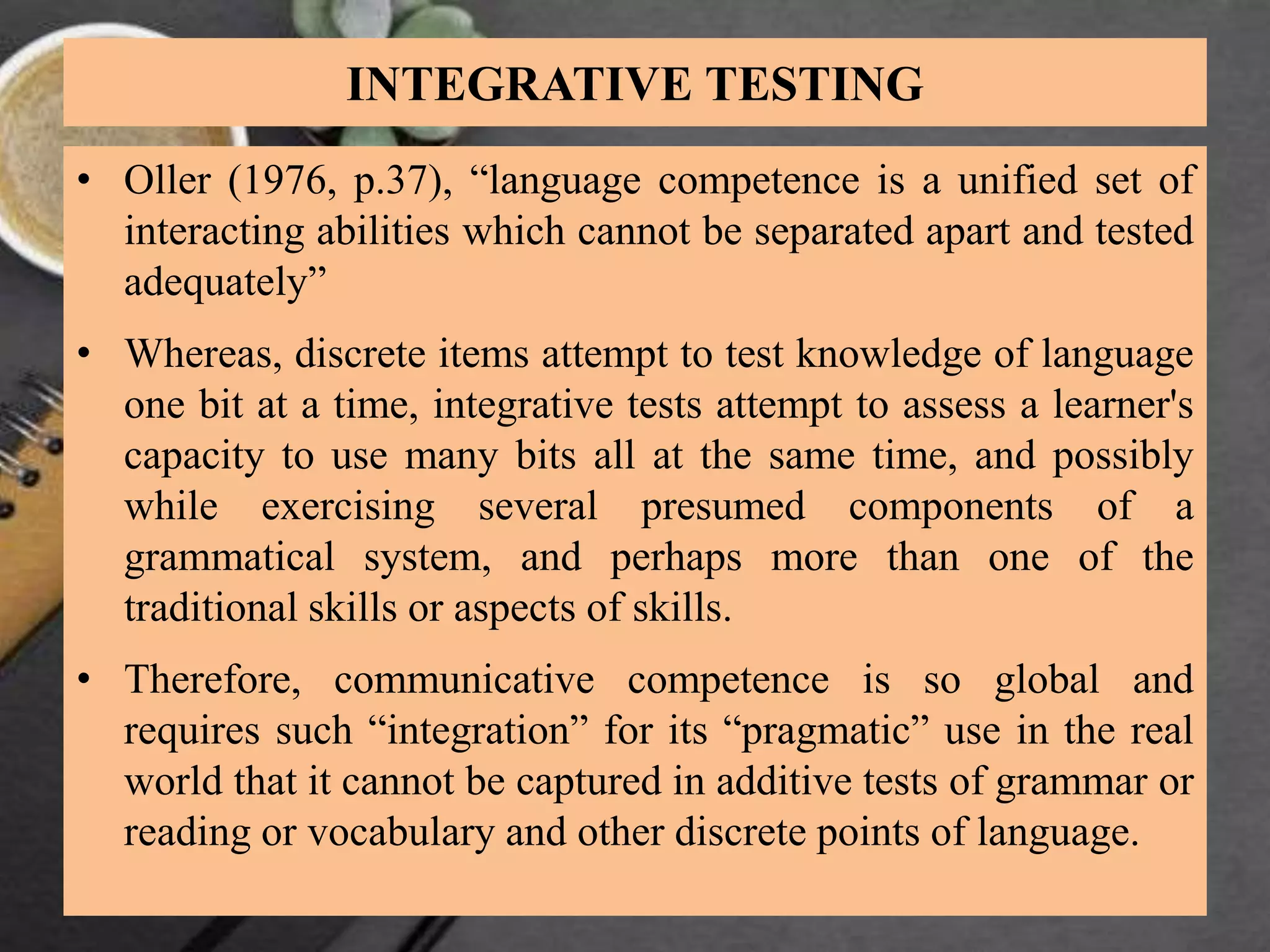 ASSESSMENT: DISCRETE POINT TEST, INTEGRATIVE TESTING, PERFORMANCE-BASED ...