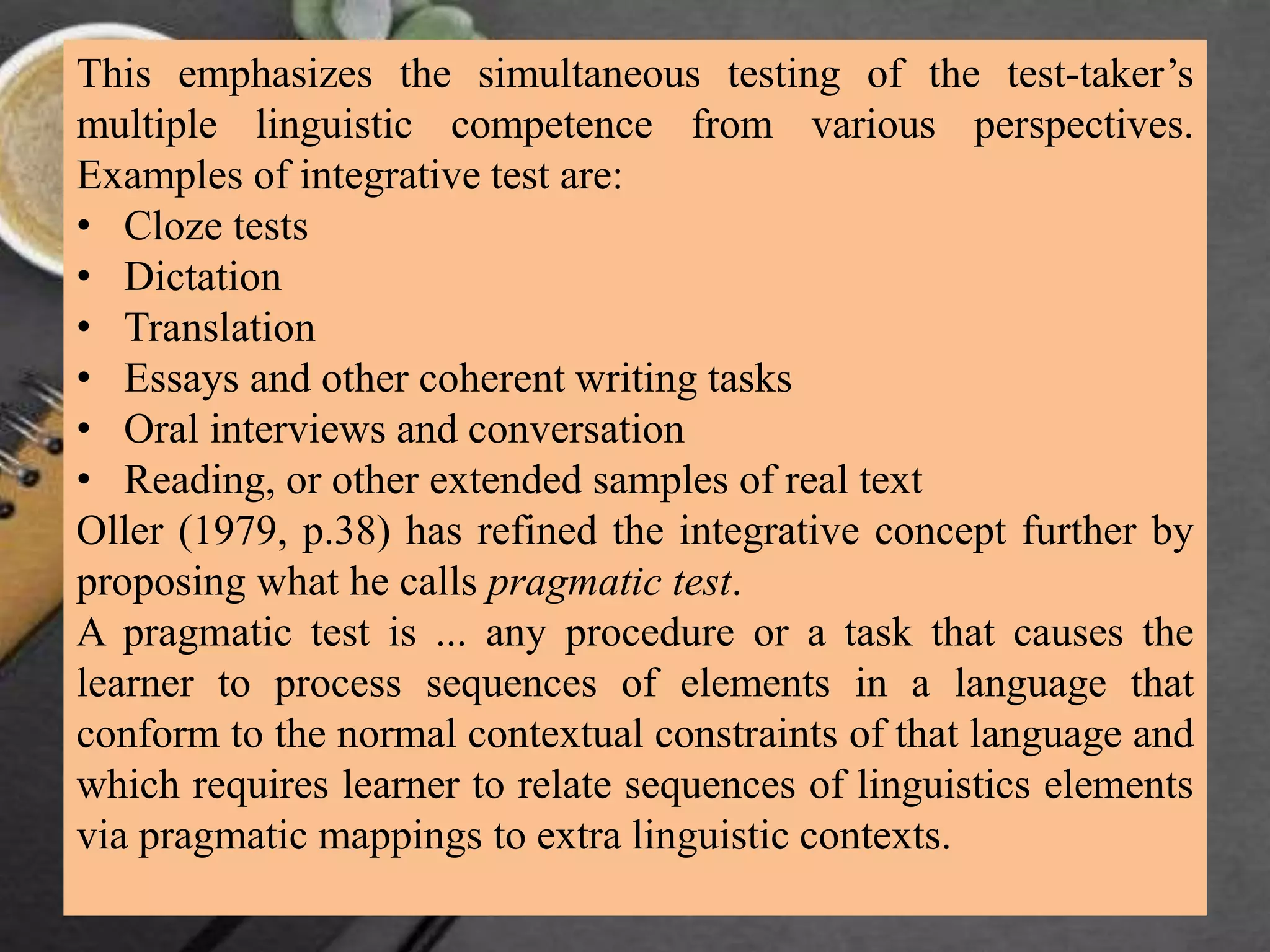 ASSESSMENT: DISCRETE POINT TEST, INTEGRATIVE TESTING, PERFORMANCE-BASED ...