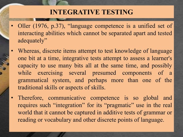 ASSESSMENT: DISCRETE POINT TEST, INTEGRATIVE TESTING, PERFORMANCE-BASED ...