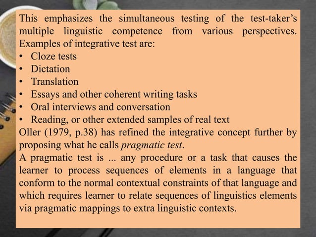 ASSESSMENT: DISCRETE POINT TEST, INTEGRATIVE TESTING, PERFORMANCE-BASED ...