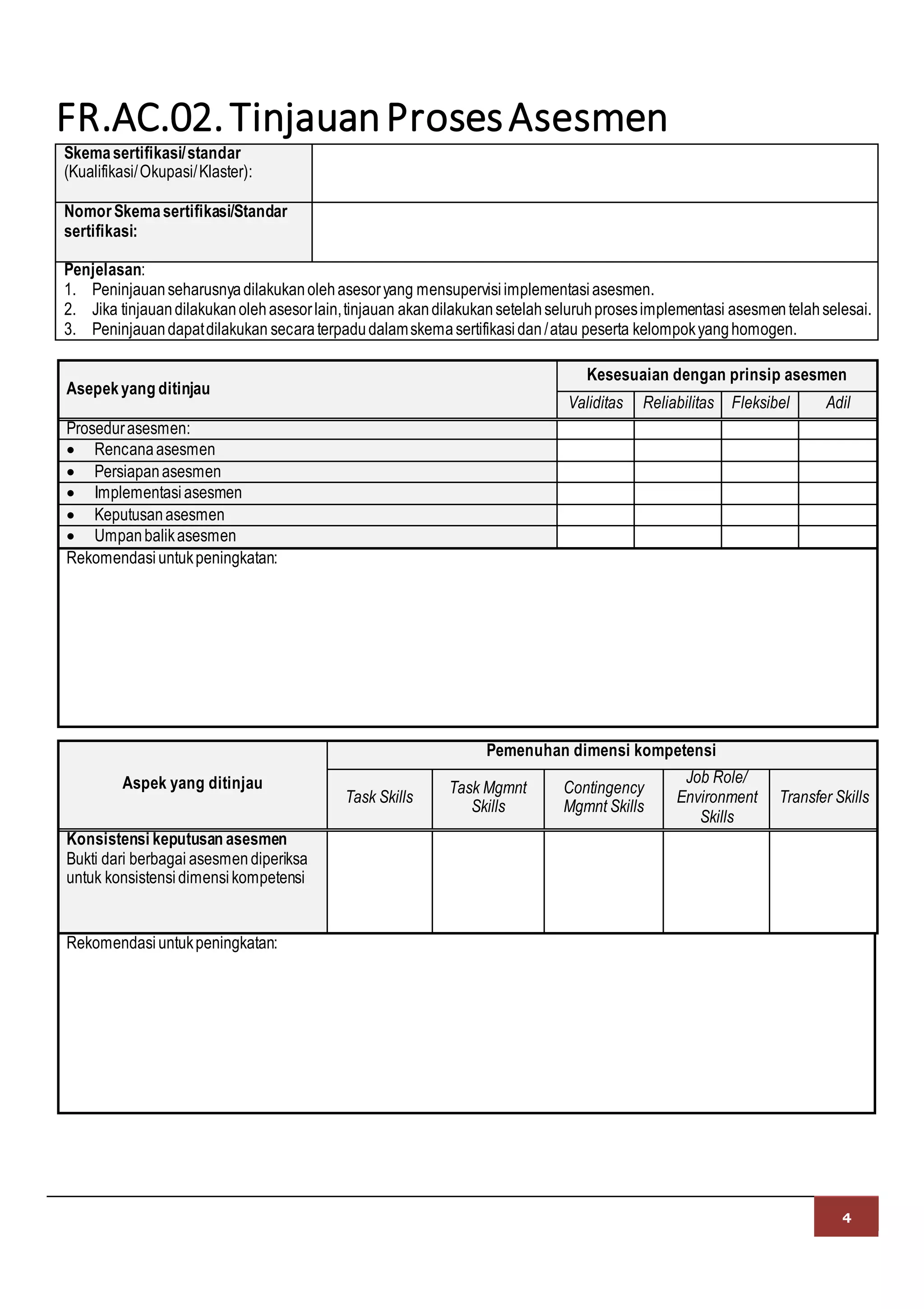 Lampiran Dokumen Formulir Melaksanakan Asesmen | PDF