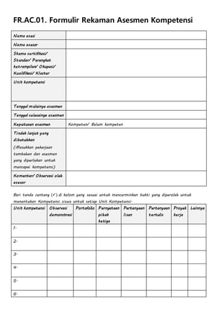 Lampiran Dokumen Formulir Melaksanakan Asesmen | PDF
