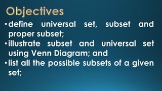 Universal Set and Subset using Venn Diagram | PDF