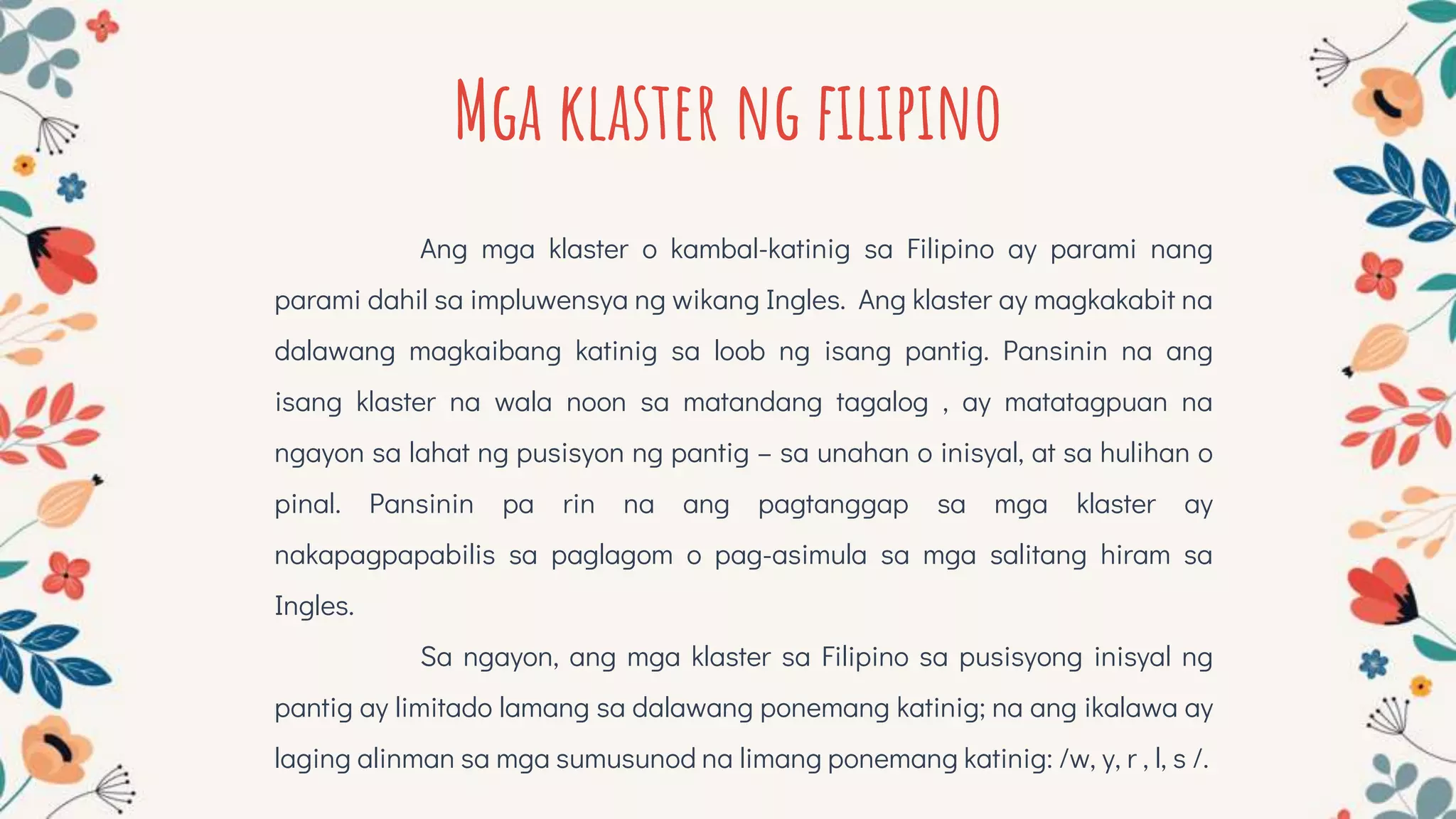 MGA KLASTER NG WIKANG FILIPINO | PPTX
