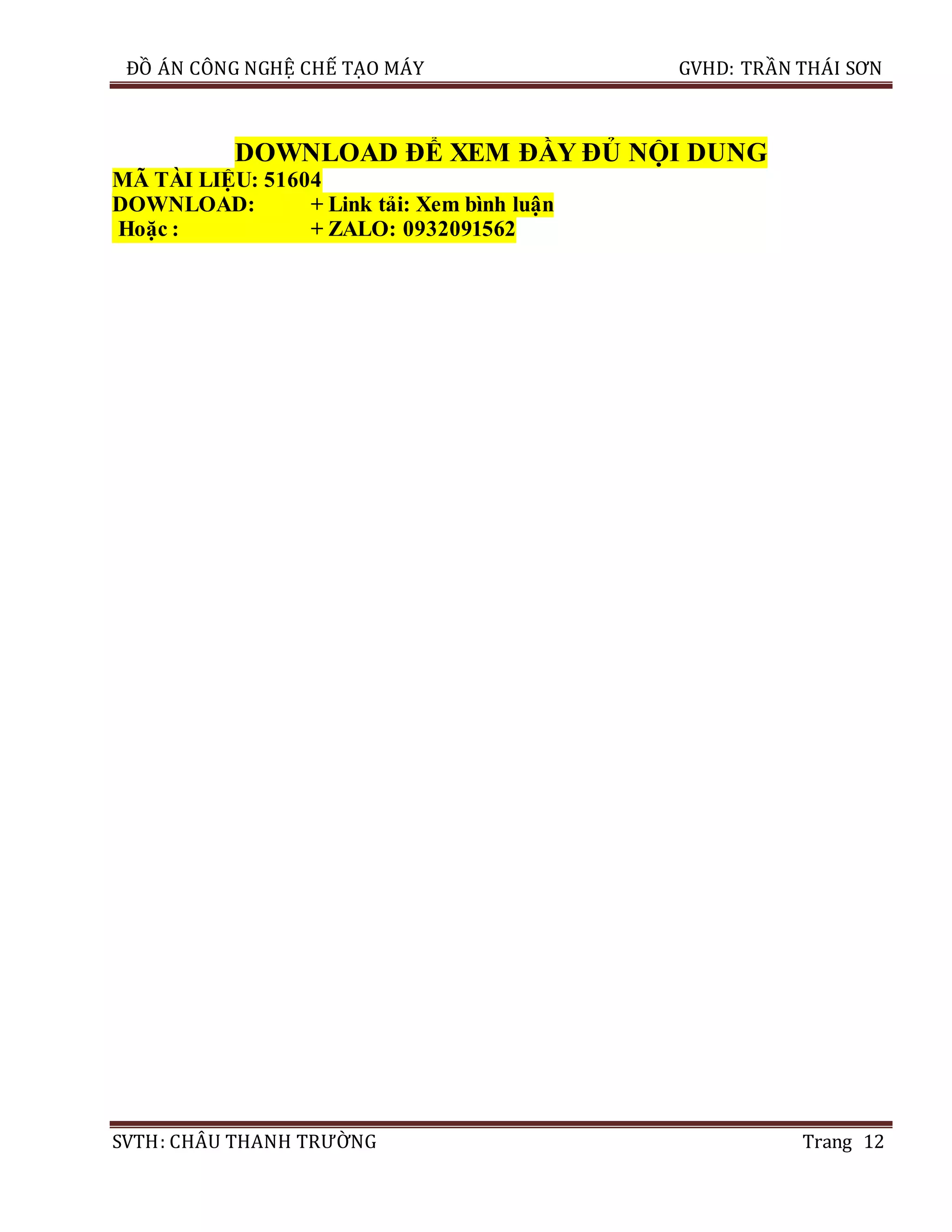 Đề tài: Thiết kế quy trình công nghệ gia công chi tiết: Càng Gạt Trục Thẳng | DOC