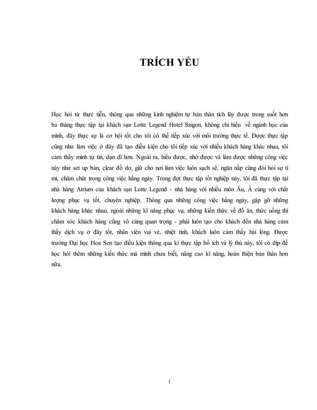 Đề tài: Quy trình phục vụ buffet sáng tại nhà hàng Atrium của khách sạn ...