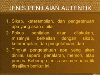 JENIS-JENIS PENILAIAN AUTENTIK | PDF
