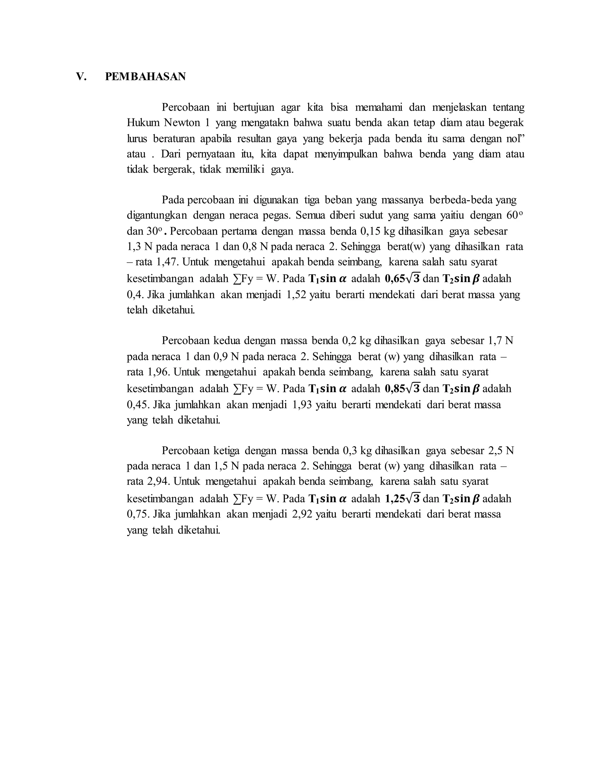 LAPORAN PRAKTEK HUKUM 1 NEWTON (KESETIMBANGAN) | DOCX