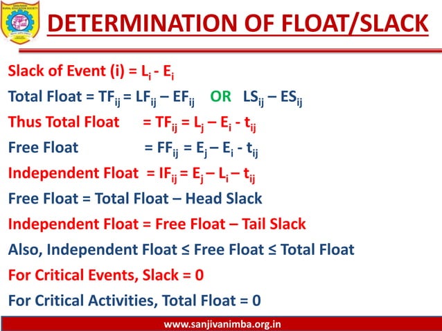 4.10 determination of float & slack in cpm network calculations
