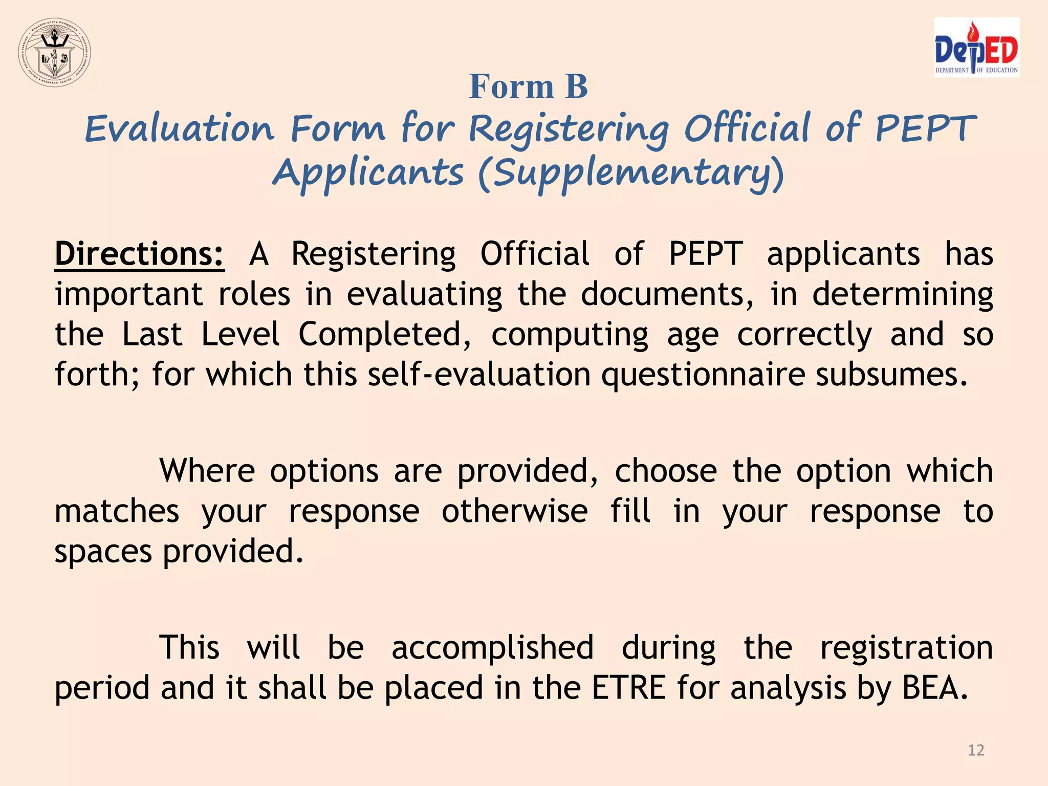 4 2016 pept guidelines - philippine educational placement test | PPTX