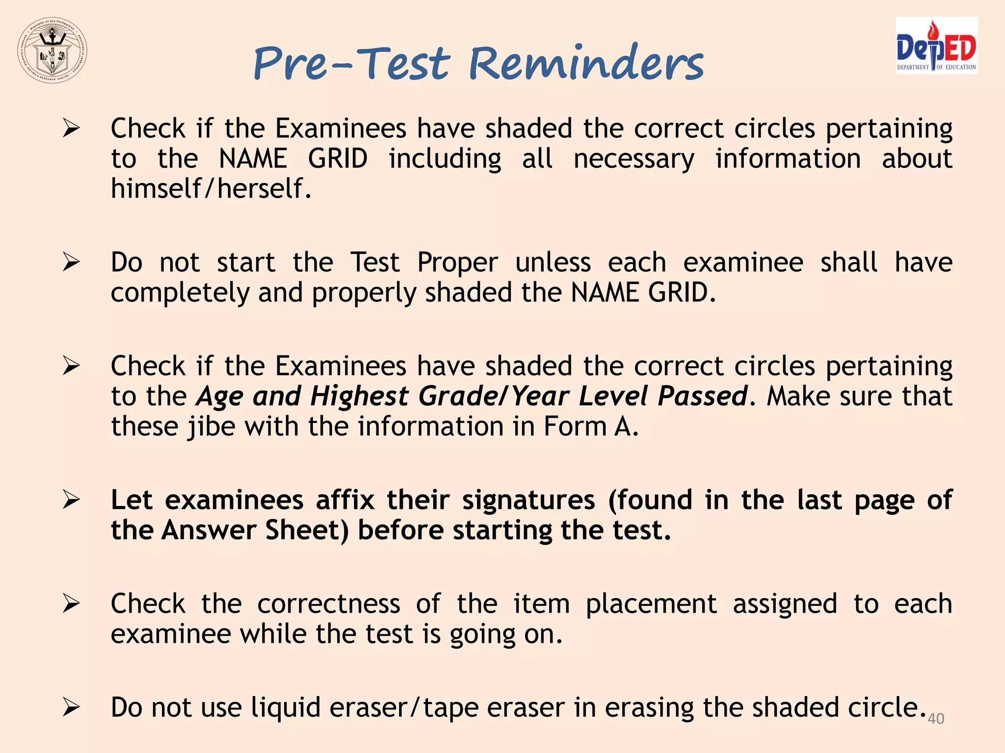 4 2016 pept guidelines - philippine educational placement test | PPTX