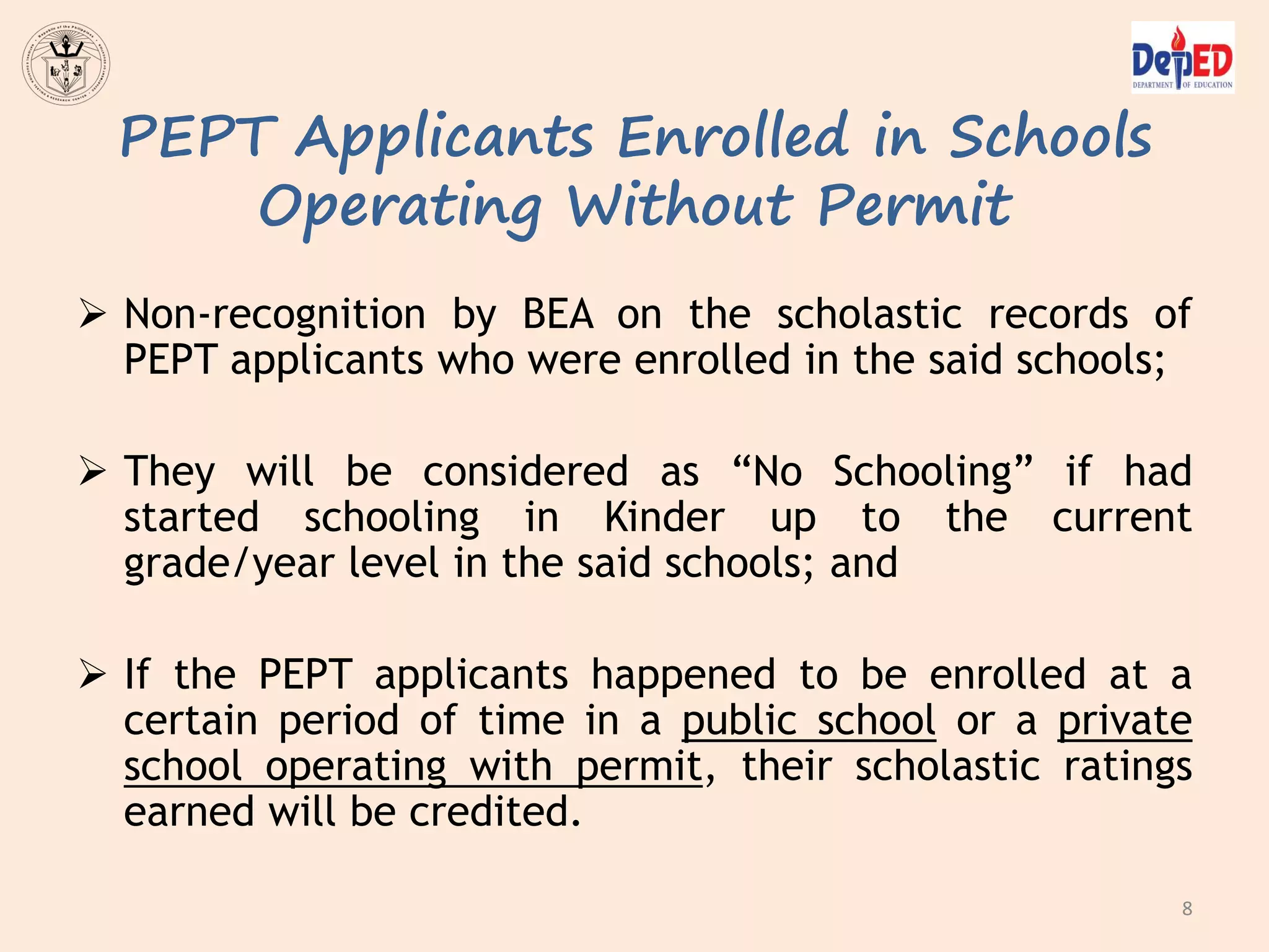 4 2016 pept guidelines - philippine educational placement test | PPTX