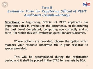 4 2016 pept guidelines - philippine educational placement test | PPTX