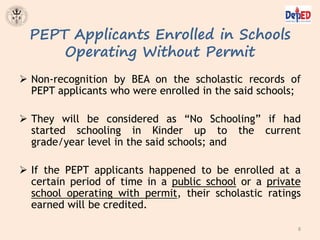 4 2016 pept guidelines - philippine educational placement test | PPTX