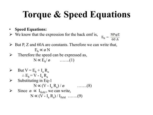 DC motors characteristics, Torque & Speed Equations, Torque -Armature ...