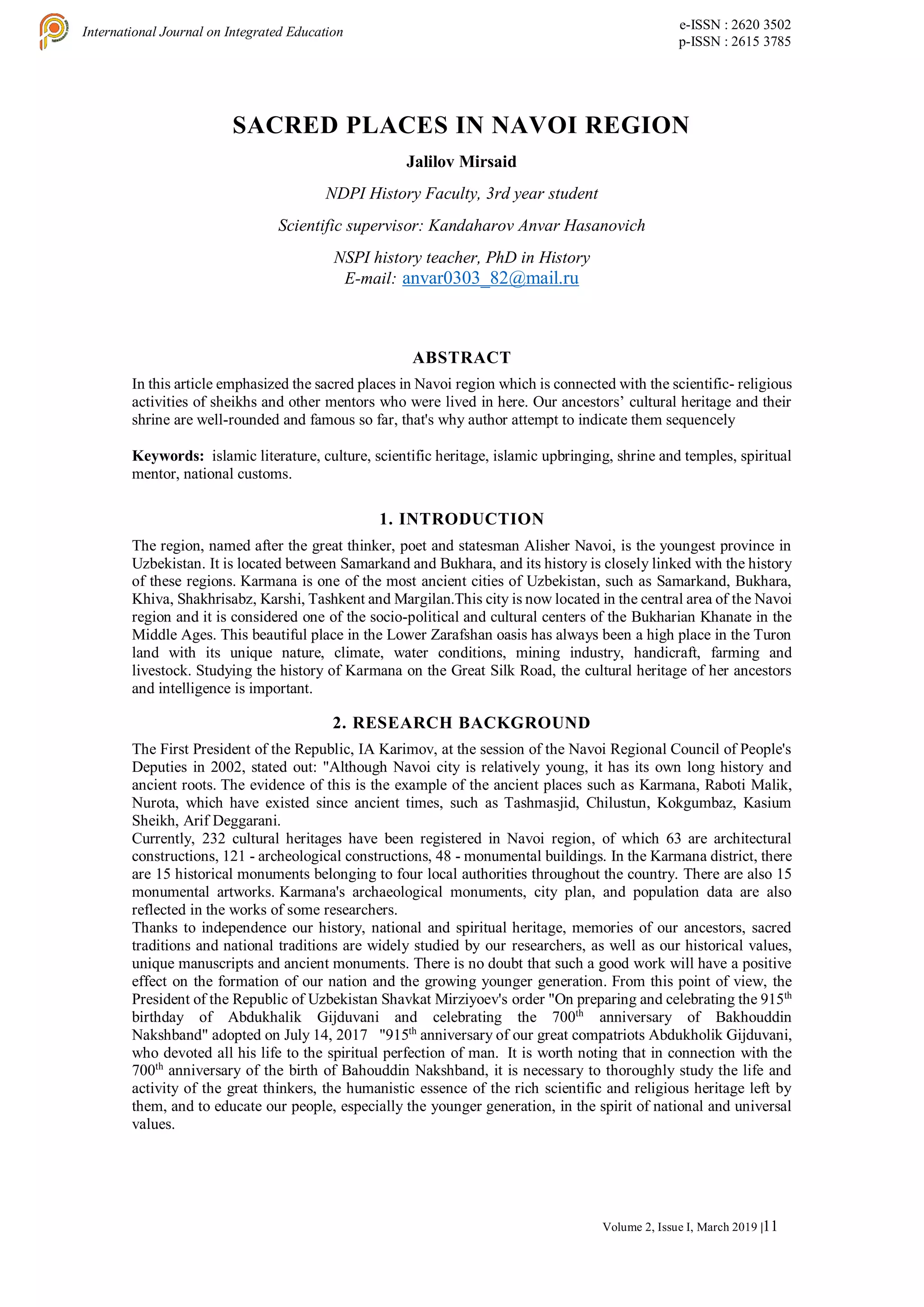 SACRED PLACES IN NAVOI REGION | PDF | Islam | Religion & Spirituality